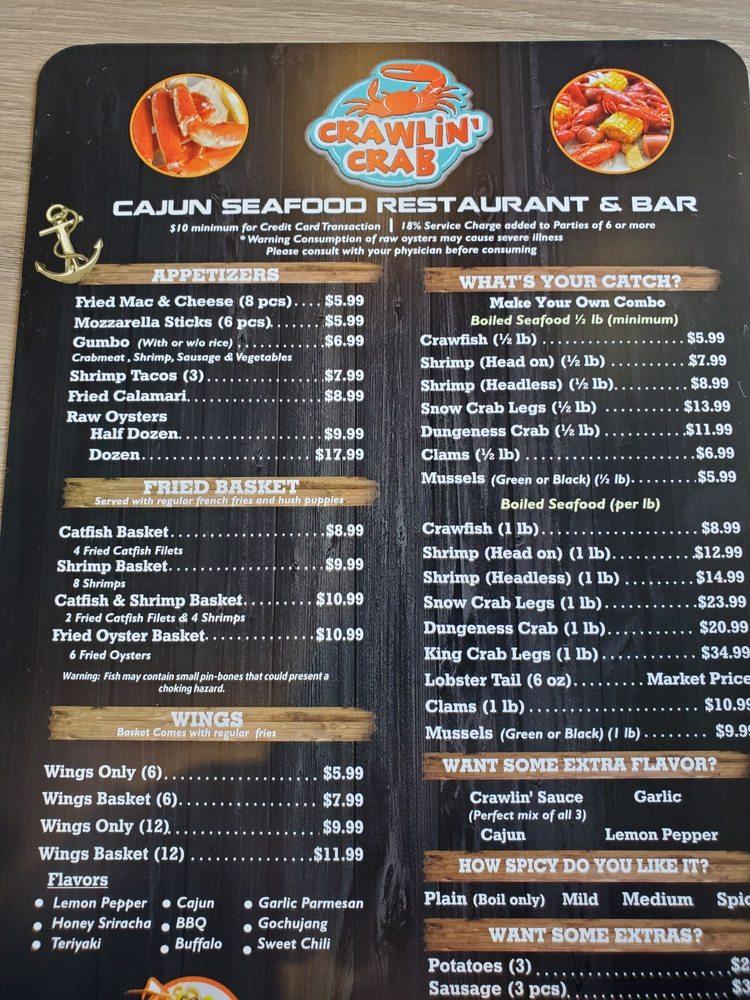 Menu at Crawlin' Crab restaurant, Fort Worth
