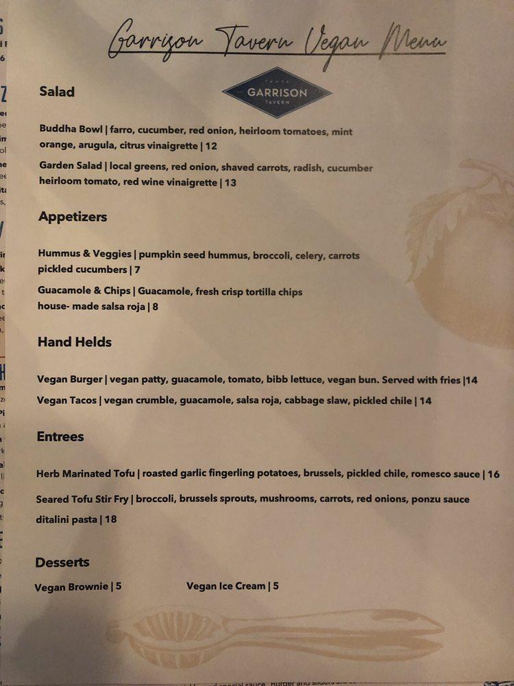 Menu at Garrison Tavern pub & bar, Tampa