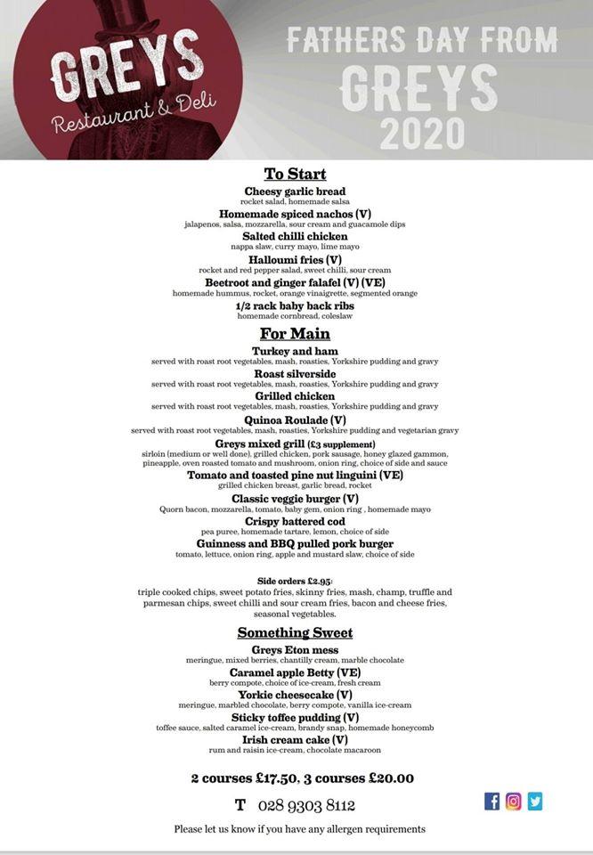 Menu at Greys Ballyclare restaurant, Ballyclare