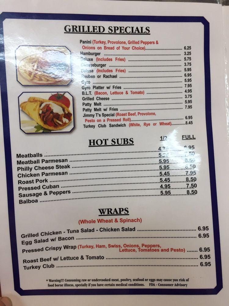 Menu at Jimmy T's restaurant, Hernando