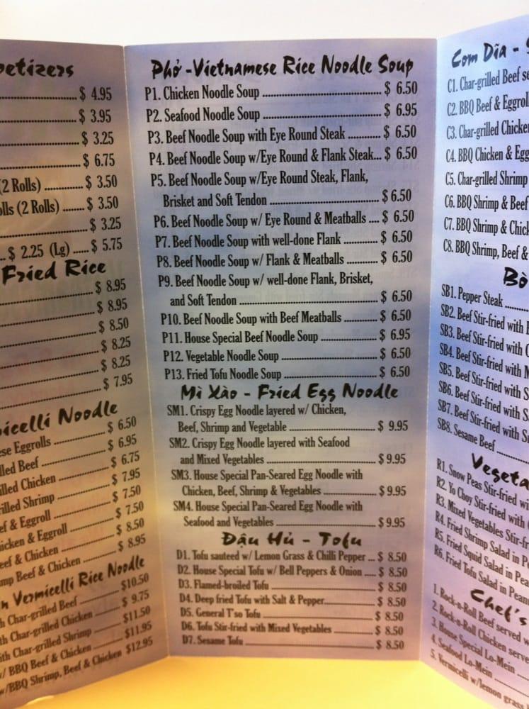 Menu at Pho 20 restaurant, Galveston