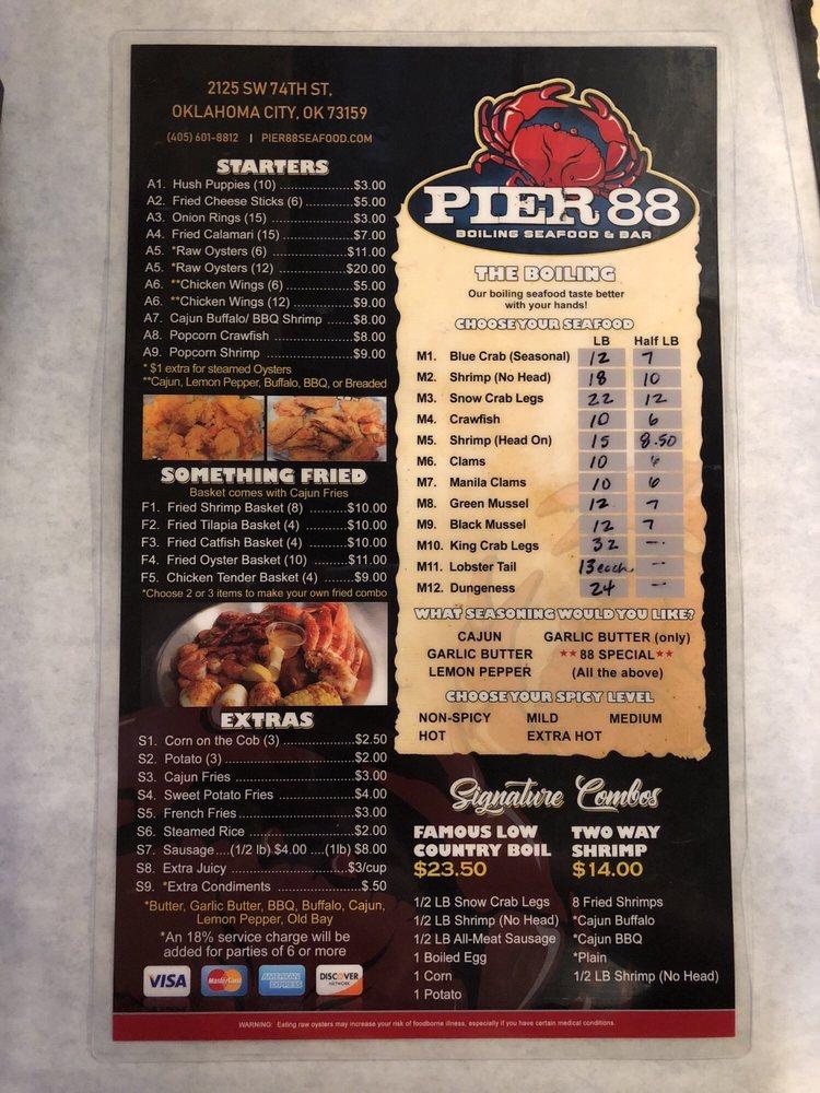 Menu at Pier 88 Boiling Seafood & Bar OKC, Oklahoma City