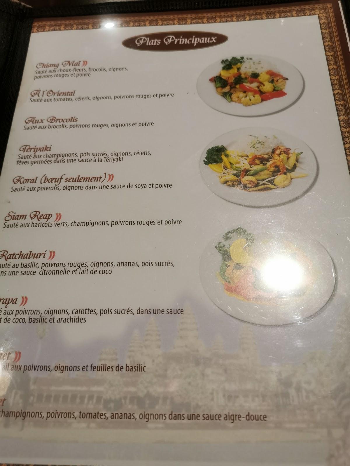 Menu au Restaurant Souvenir D'Angkor, Repentigny