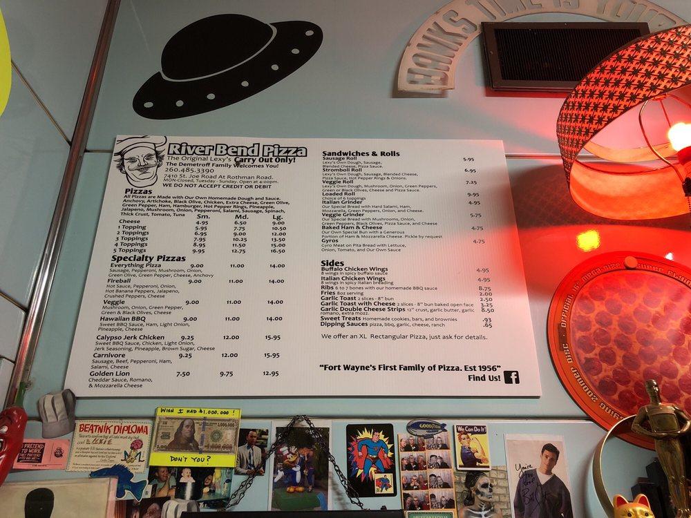 Menu at River Bend Pizza pizzeria, Fort Wayne