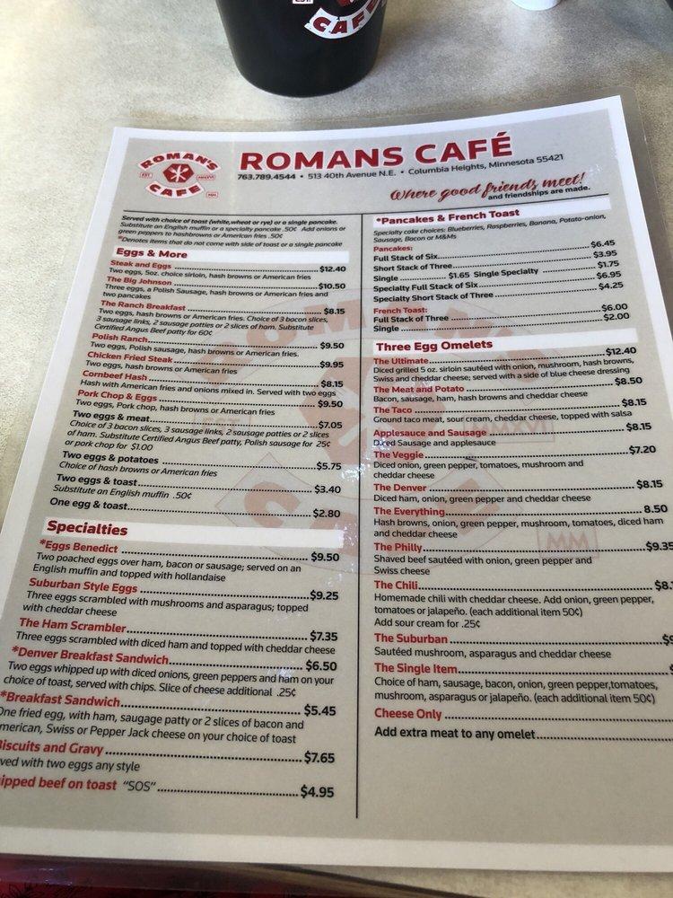 Menu at Roman's Cafe, Columbia Heights