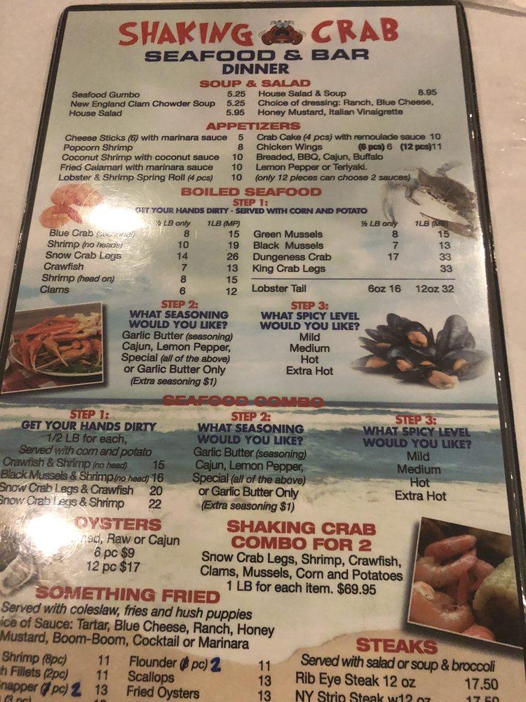 Menu at Shaking Crab pub & bar, Bonita Springs
