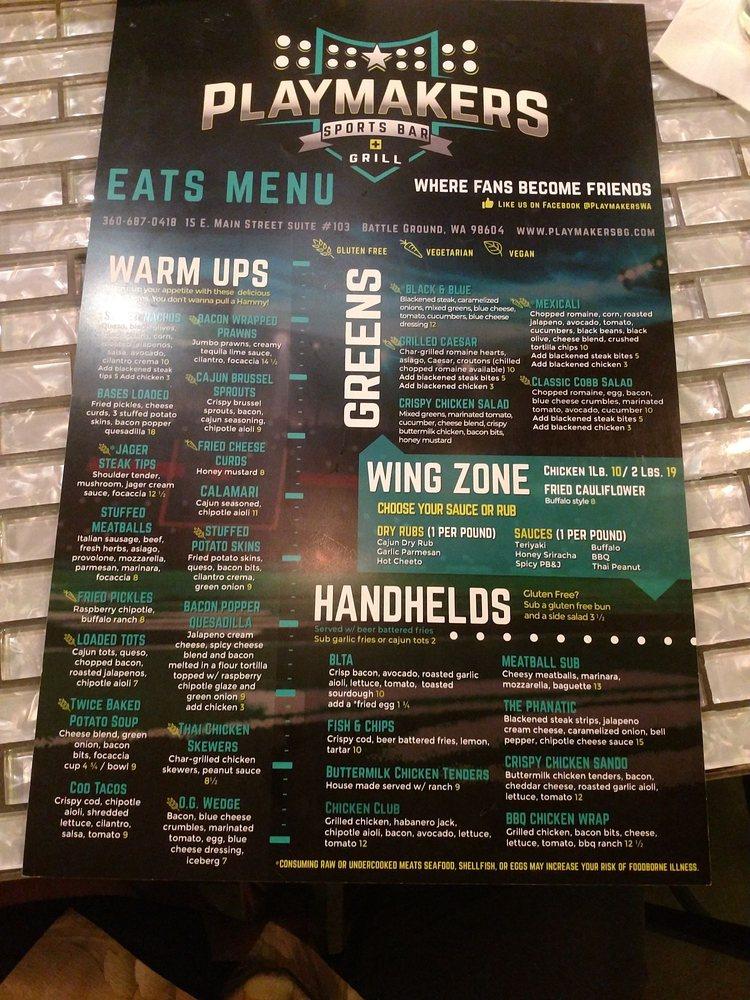 Menu at Sidelines MVP Suite pub & bar, Battle Ground