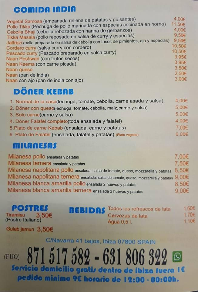 Menu at Tamarind restaurant, Ibiza