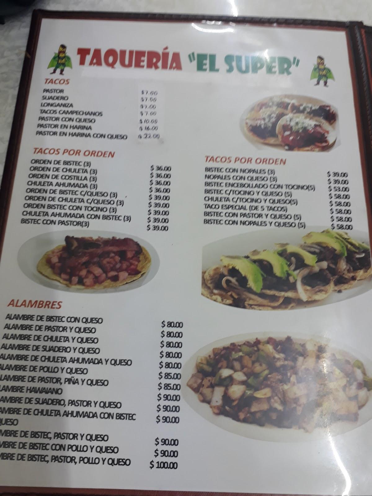 Menu at Taqueria El Super restaurant, Mexico City, Ahuanusco #48
