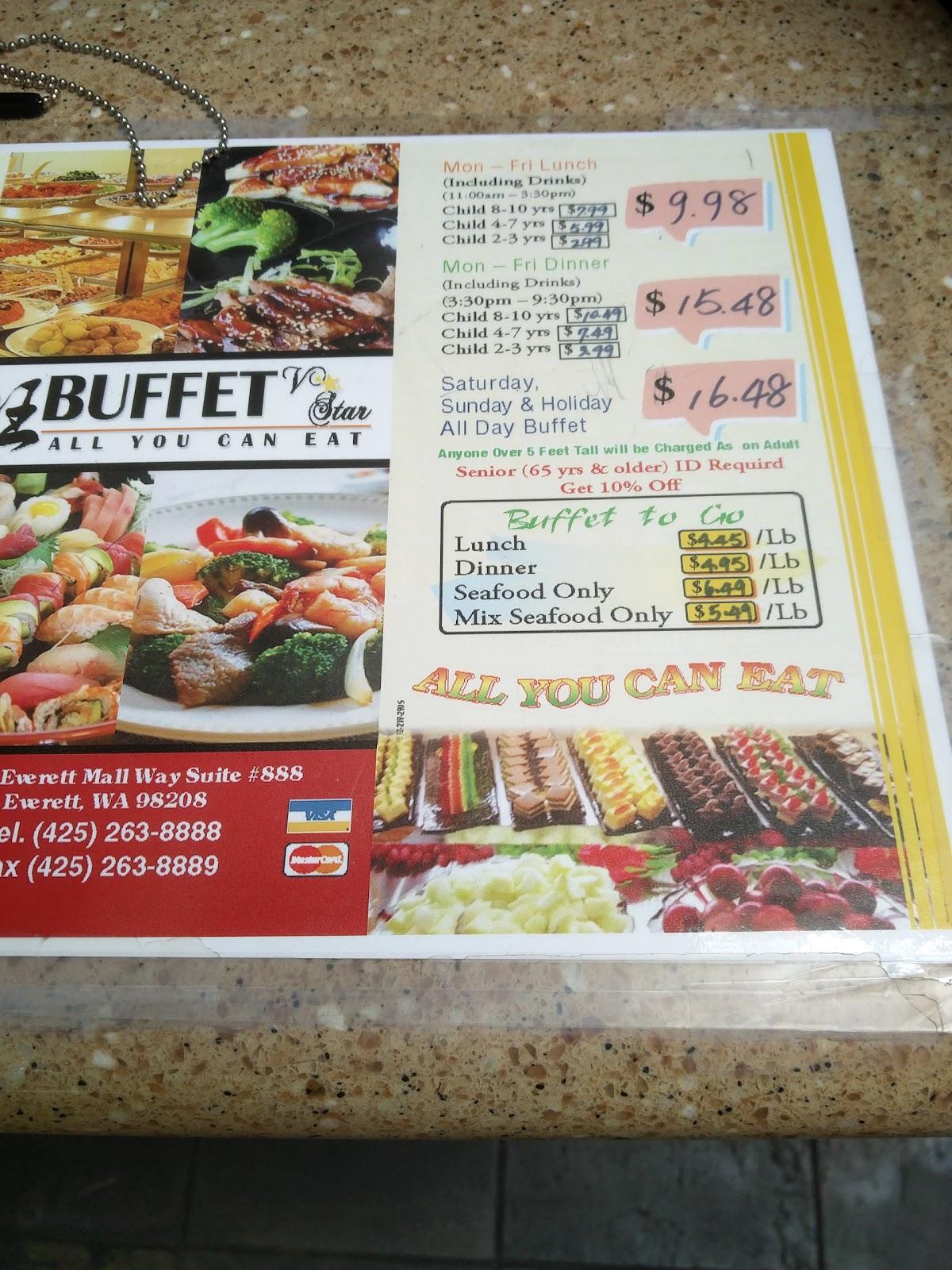 Menu at V Star Buffet restaurant, Everett