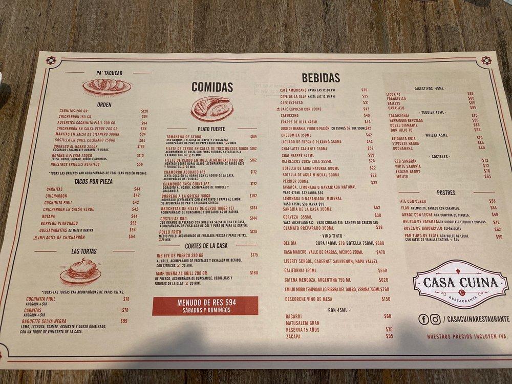 Menu at Casa Cuina Restaurante, Culiacán