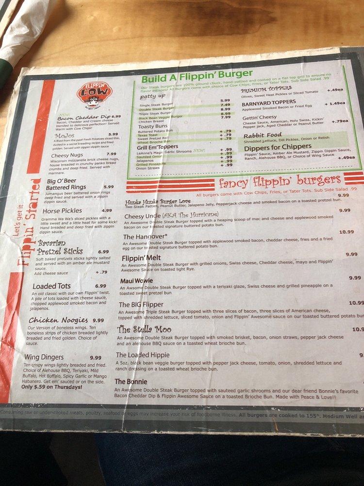 Menu at Flippin Cow pub & bar, Elkhart