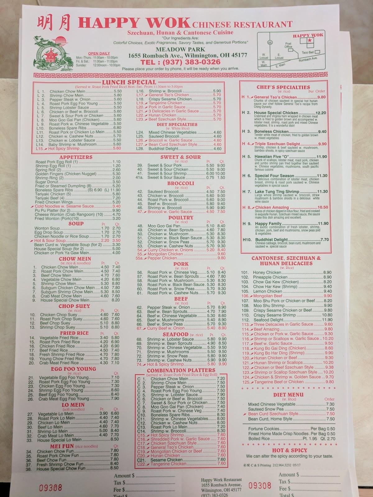 Menu at Happy Wok restaurant, Wilmington