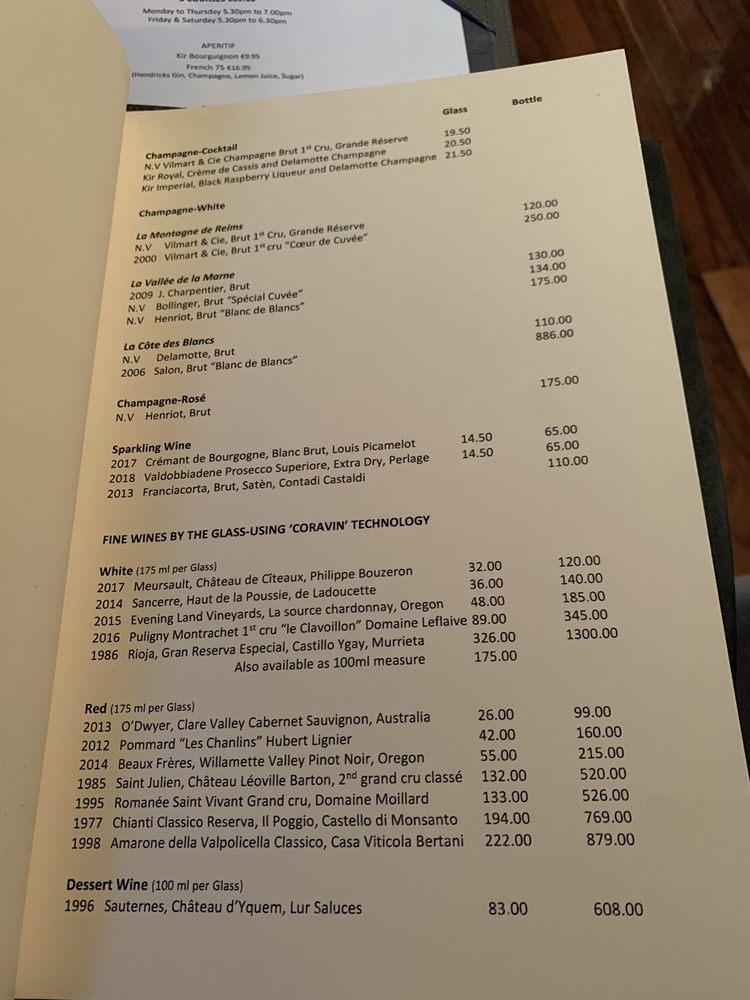Menu at One Pico Restaurant, Dublin