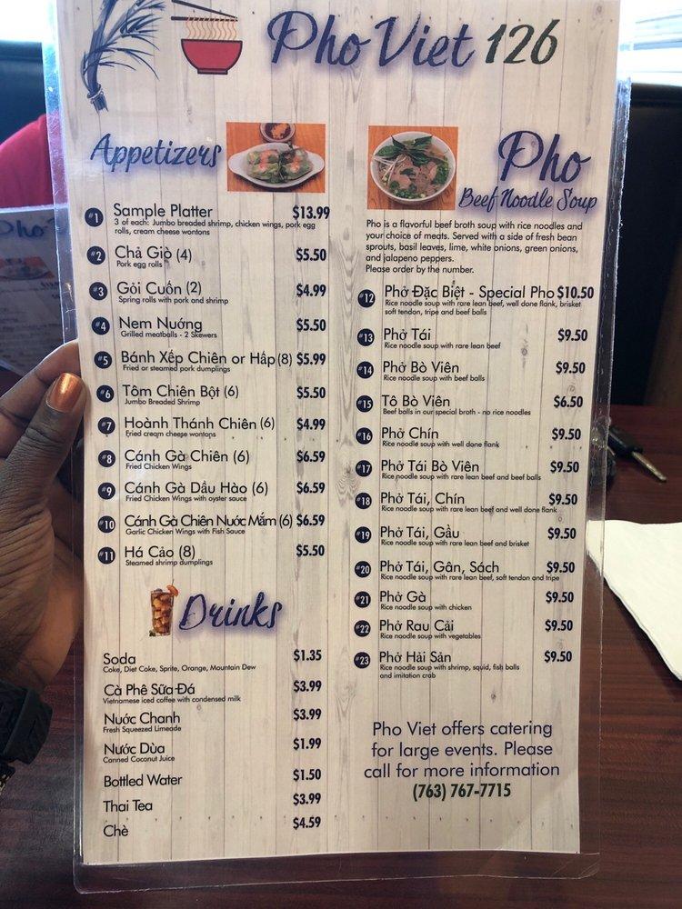 Menu at Pho Viet 126 Vietnamese Restaurant, Blaine