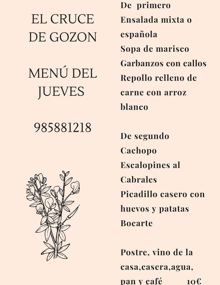 Carta de Restaurante El Cruce de Gozón, Gozón