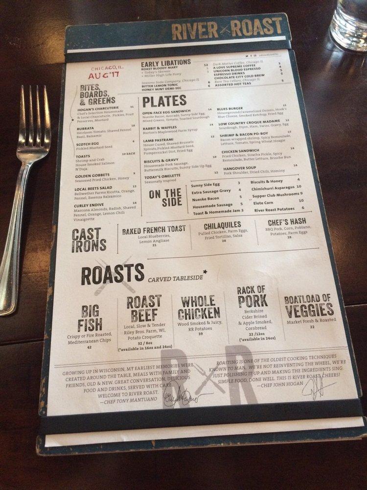 Menu at River Roast pub & bar, Chicago, 315 N La Salle St