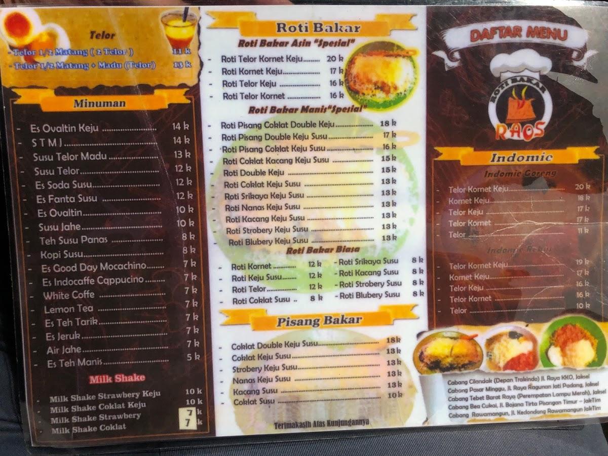Menu at Roti bakar Raos Rawamangun restaurant, East Jakarta, Jalan ...