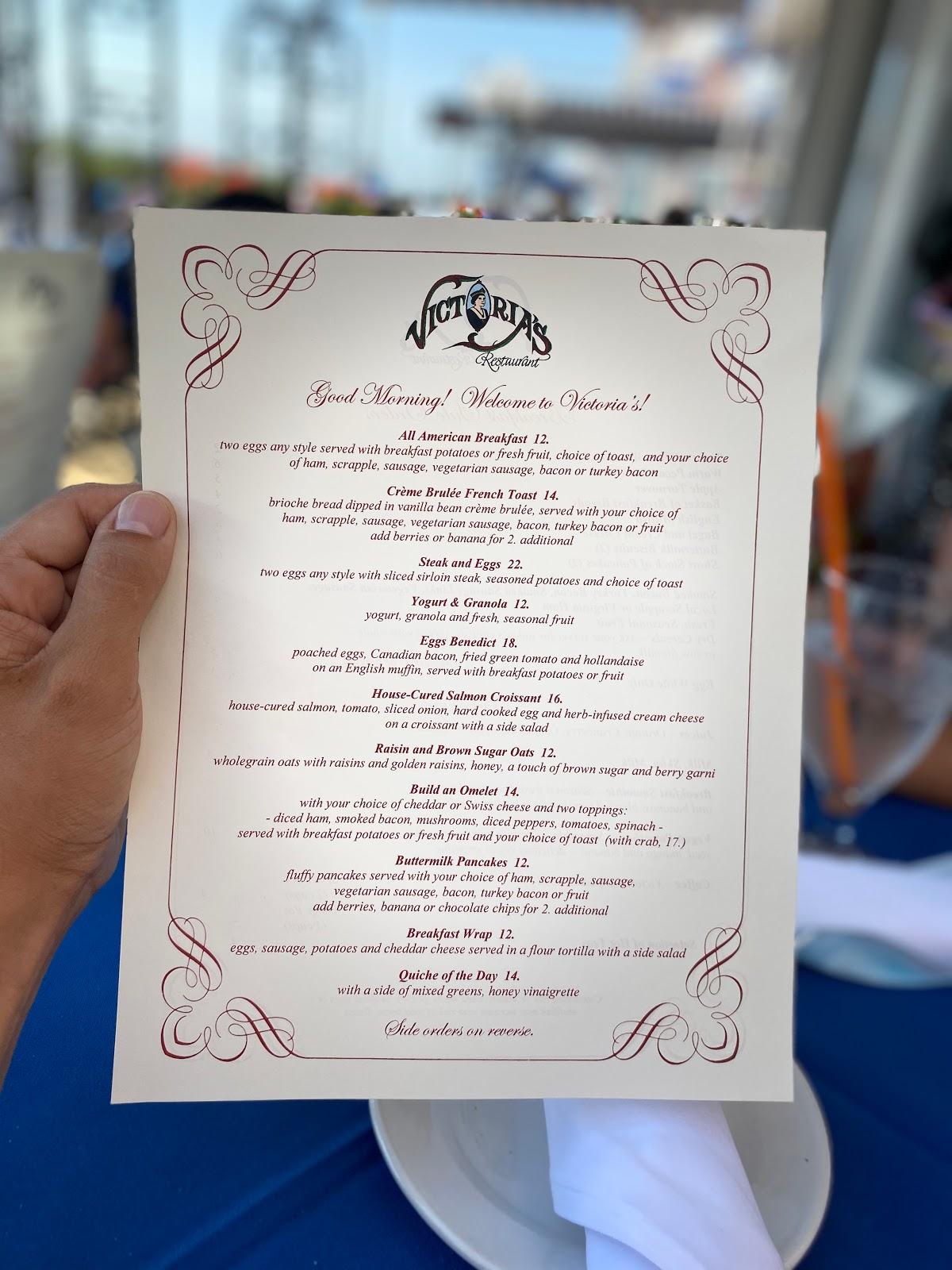 Menu at Victoria's Restaurant, Rehoboth Beach, 2 Olive Ave
