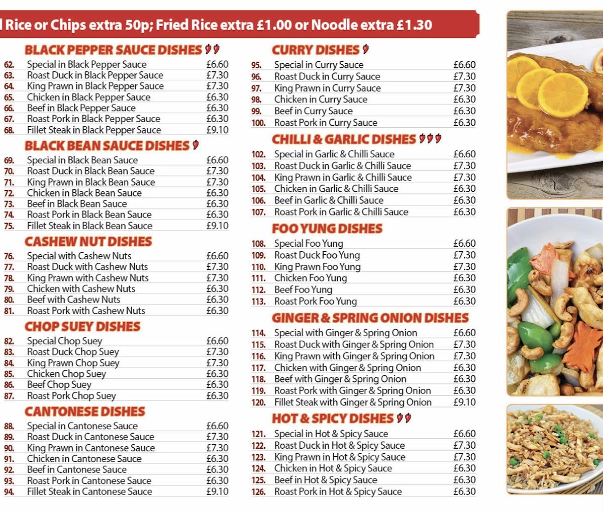 Menu at Wang's fast food, Darwen