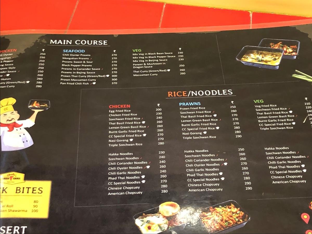Menu at Charlie Chang's Porvorim, India
