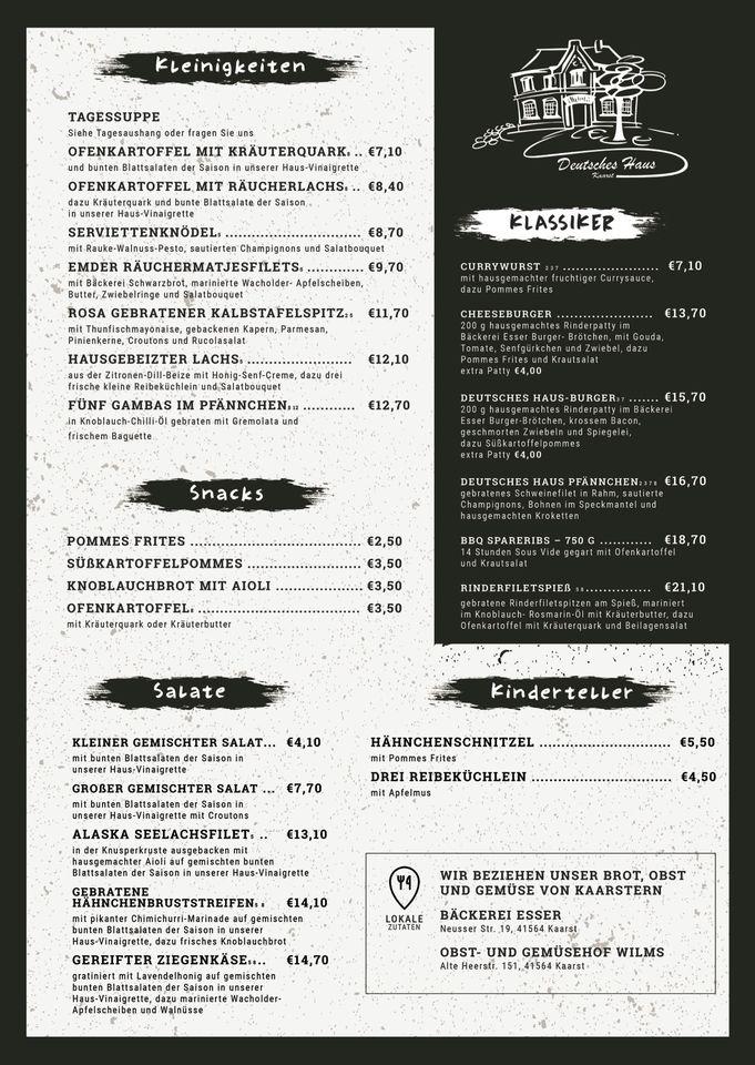 Menu at Deutsches Haus pub & bar, Kaarst