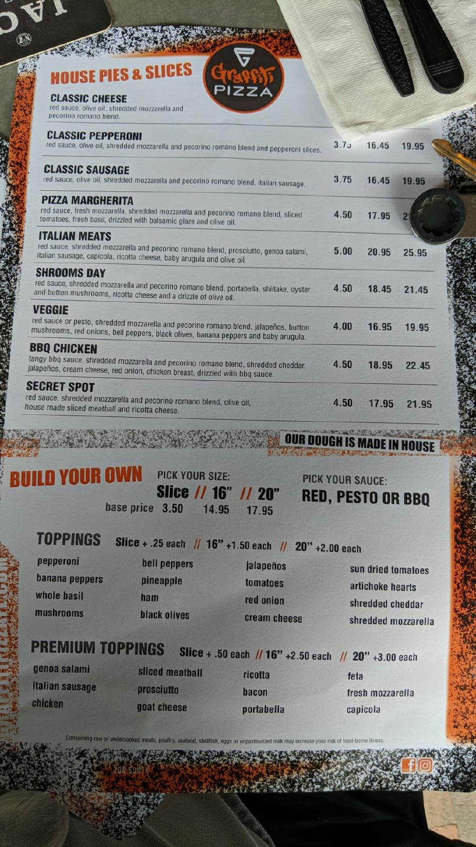 Menu at Graffiti Pizza pizzeria, Pensacola, 210 S Palafox St