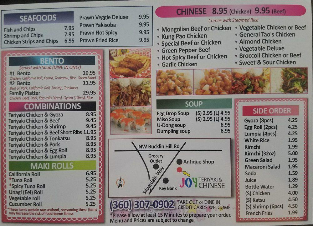 Menu at Joy Teriyaki restaurant, Silverdale