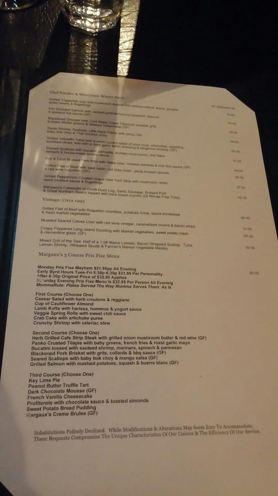 Menu at Margaux's Restaurant, Raleigh