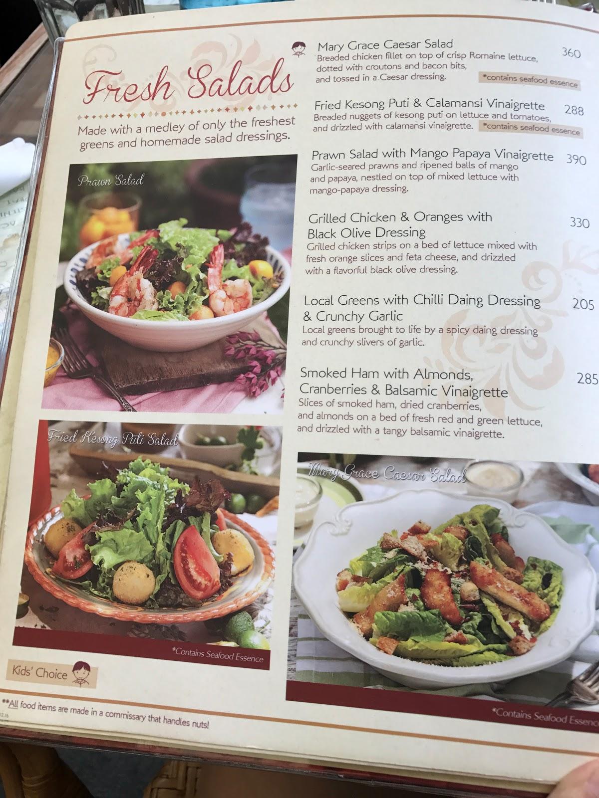 Menu at Mary Grace Cafe - Greenbelt 2, Makati, GF Greenbelt 2 Esperanza ...