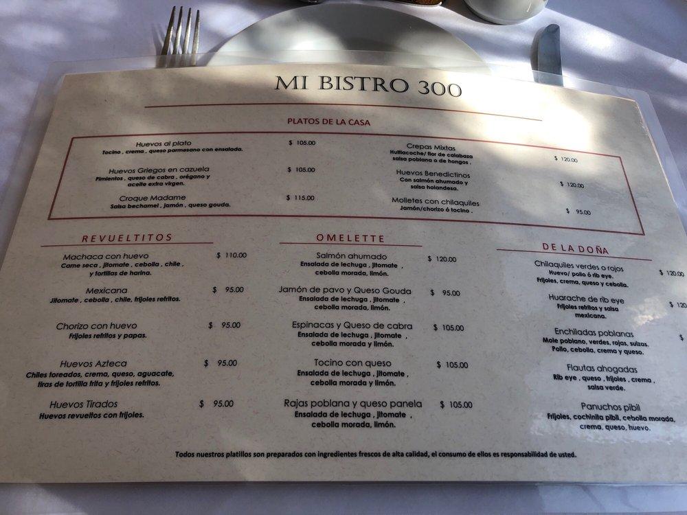 Menu at Mi Bistro 300 restaurant, San Miguel de Allende