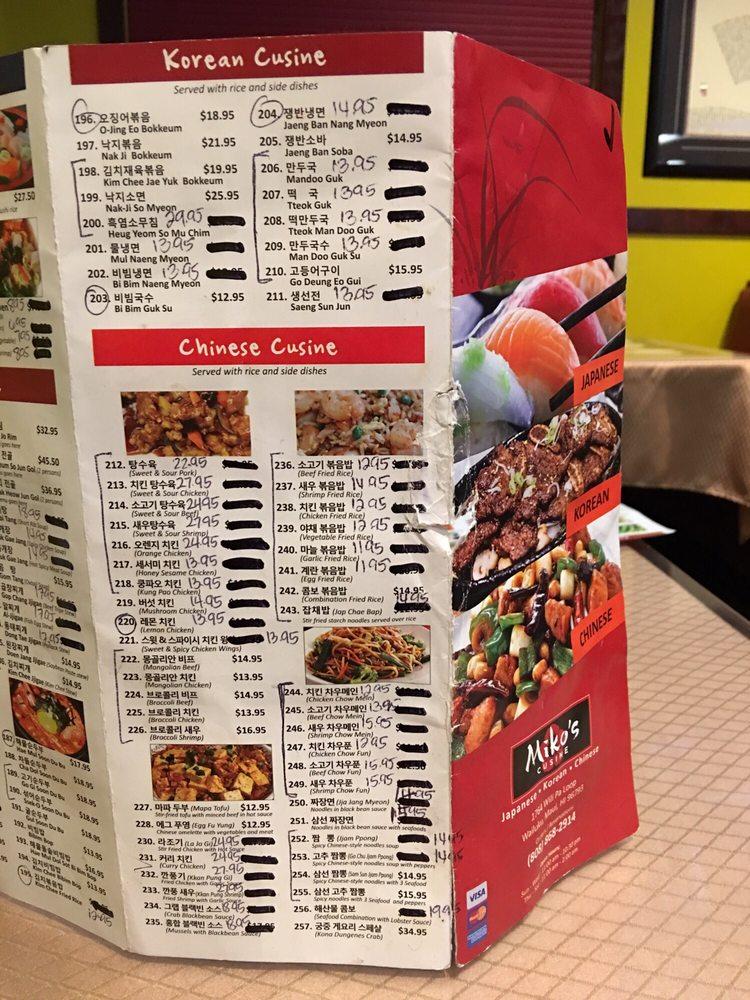 Menu at Miko’s Cuisine restaurant, Wailuku