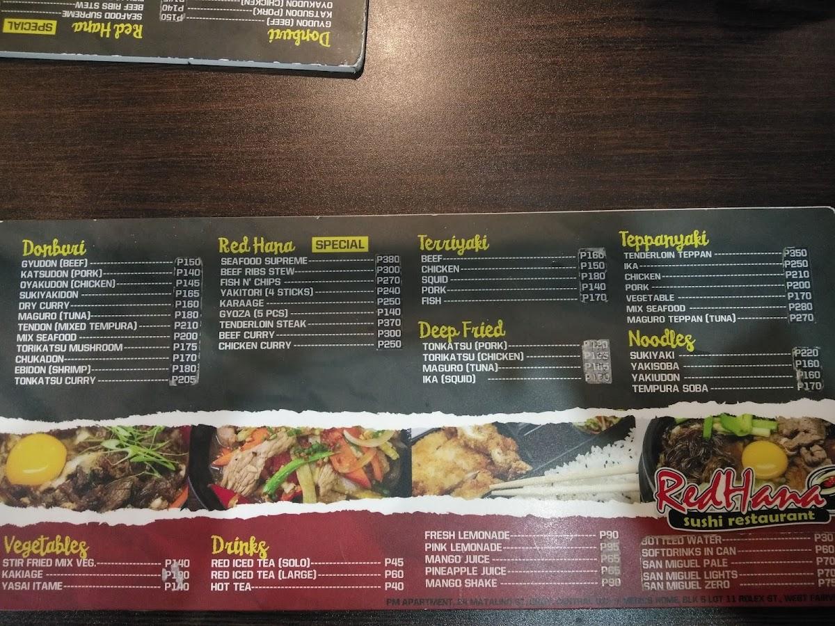 Menu at Red Hana Sushi Restaurant, Quezon City, 24 Matalino St