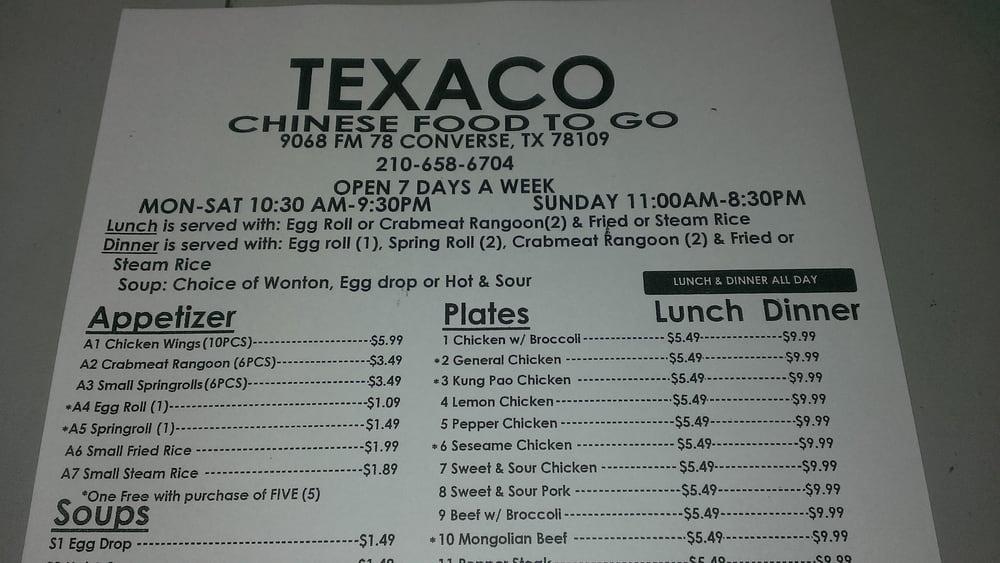 Menu at Texaco Chinese Food To Go, Converse