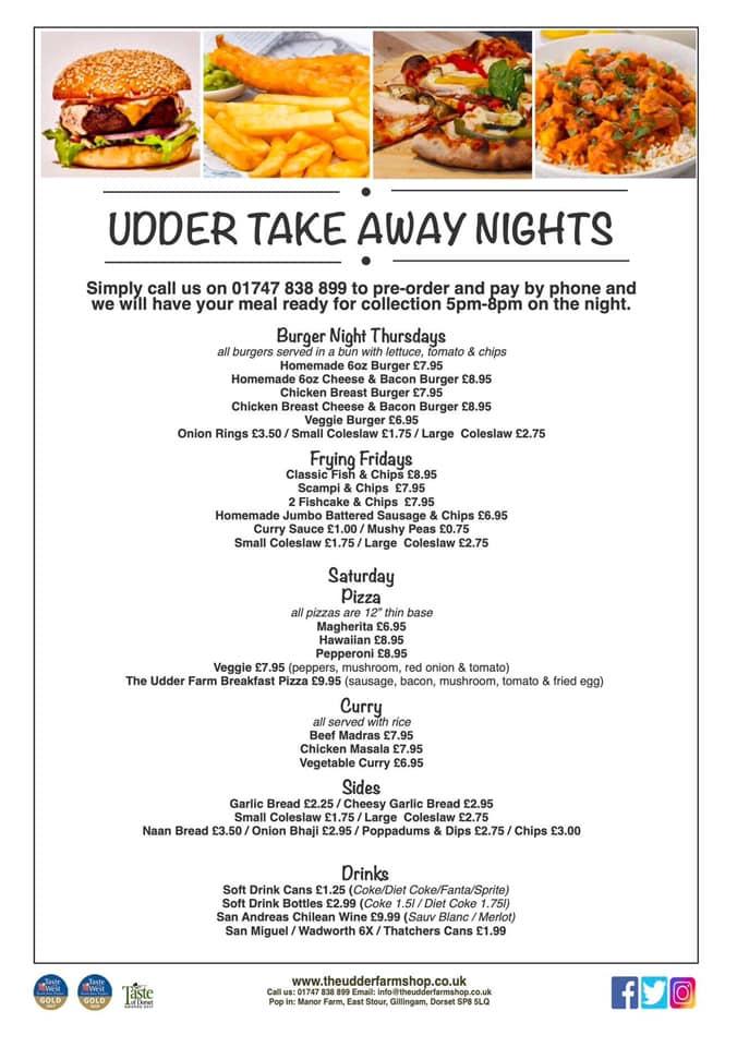 Menu at The Udder Farm Shop cafe, Gillingham