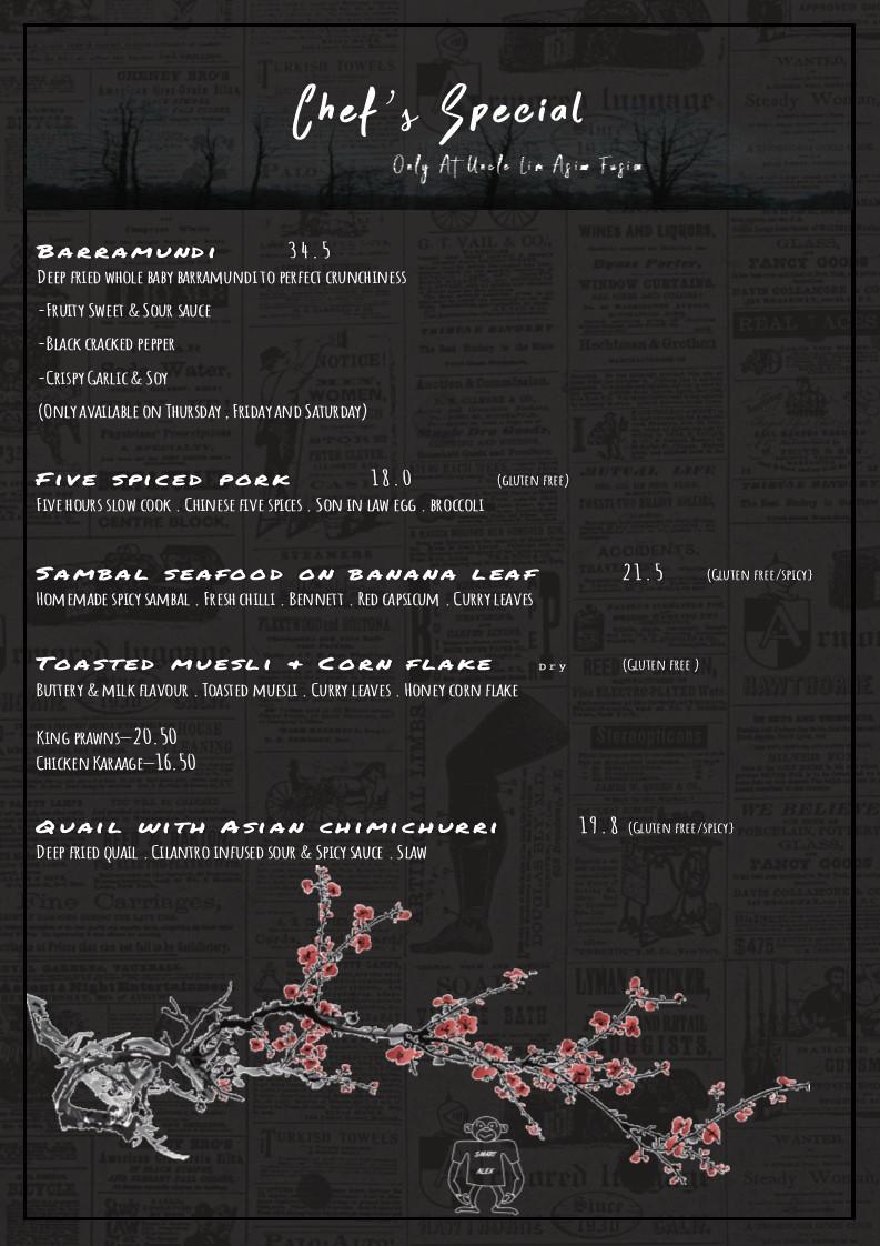 Menu at Uncle Lim Asian Fusion restaurant, Lismore, 178 Keen St