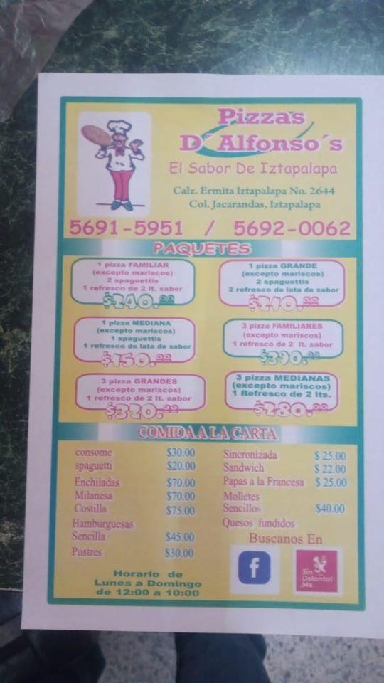 Menu at Alfonso's restaurant, Mexico City