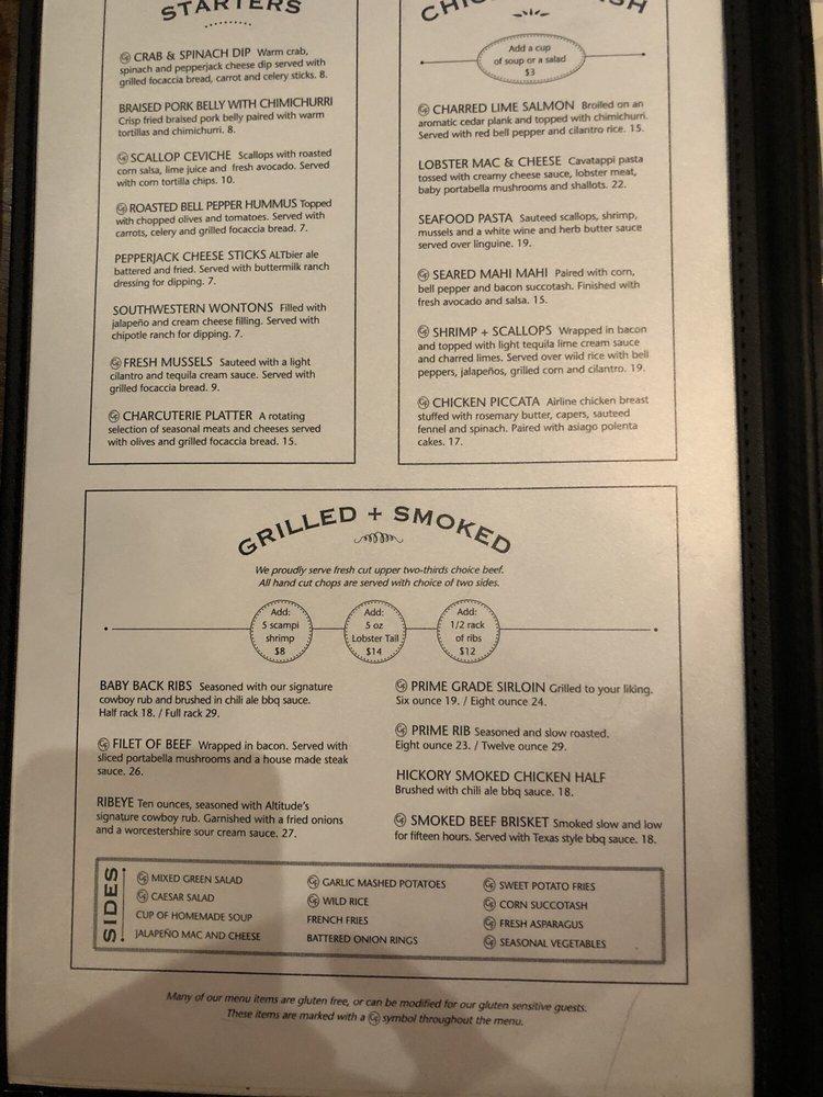 Menu at Altitude Chophouse & Brewery pub & bar, Laramie
