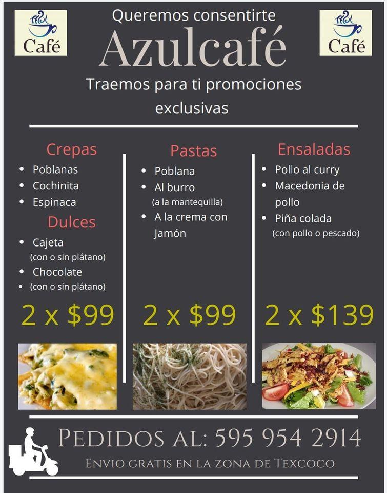 Menu at Azul Café, Texcoco, Prol Colón 110