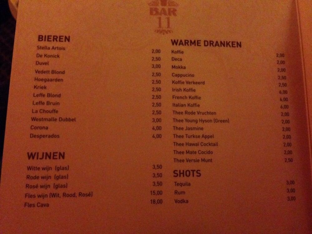 Menu at Bar 11, Antwerp