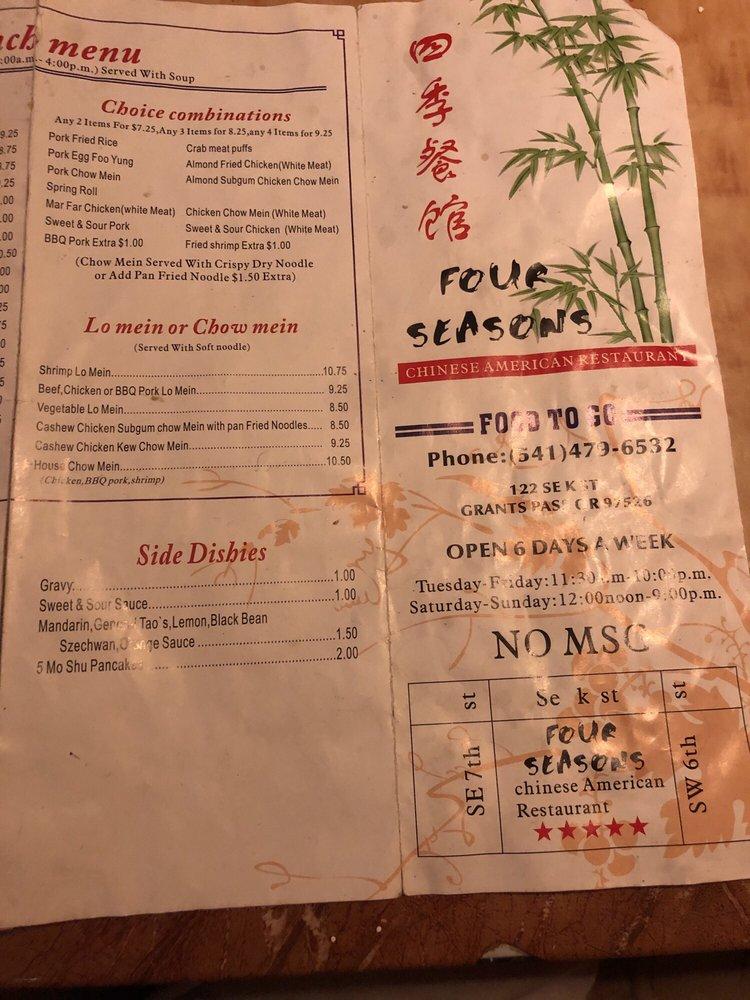 Menu at Four Seasons Restaurant, Grants Pass