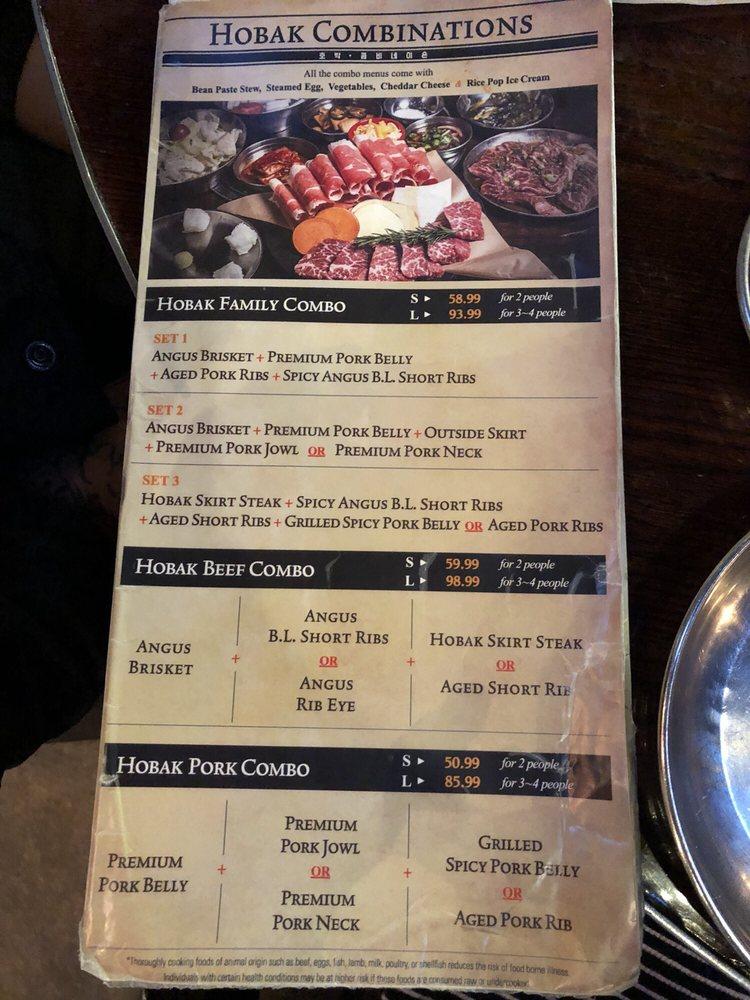 Menu at Hobak Korean BBQ, Las Vegas
