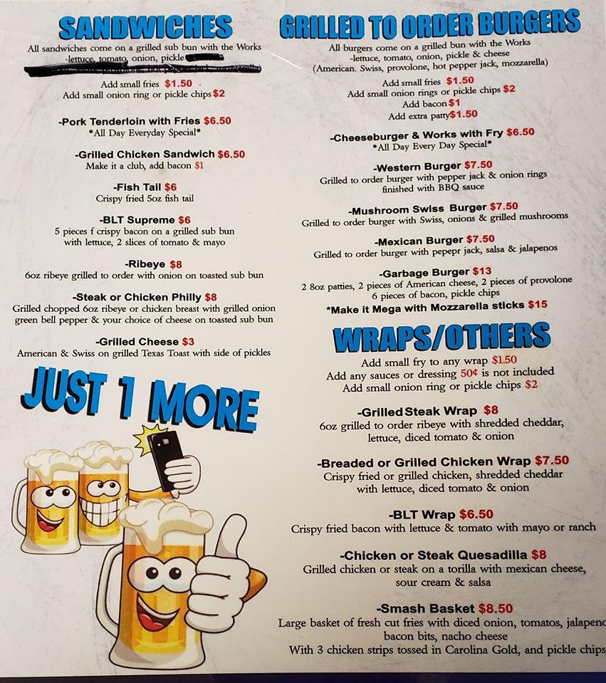 Menu at Just One More pub & bar, Zanesville
