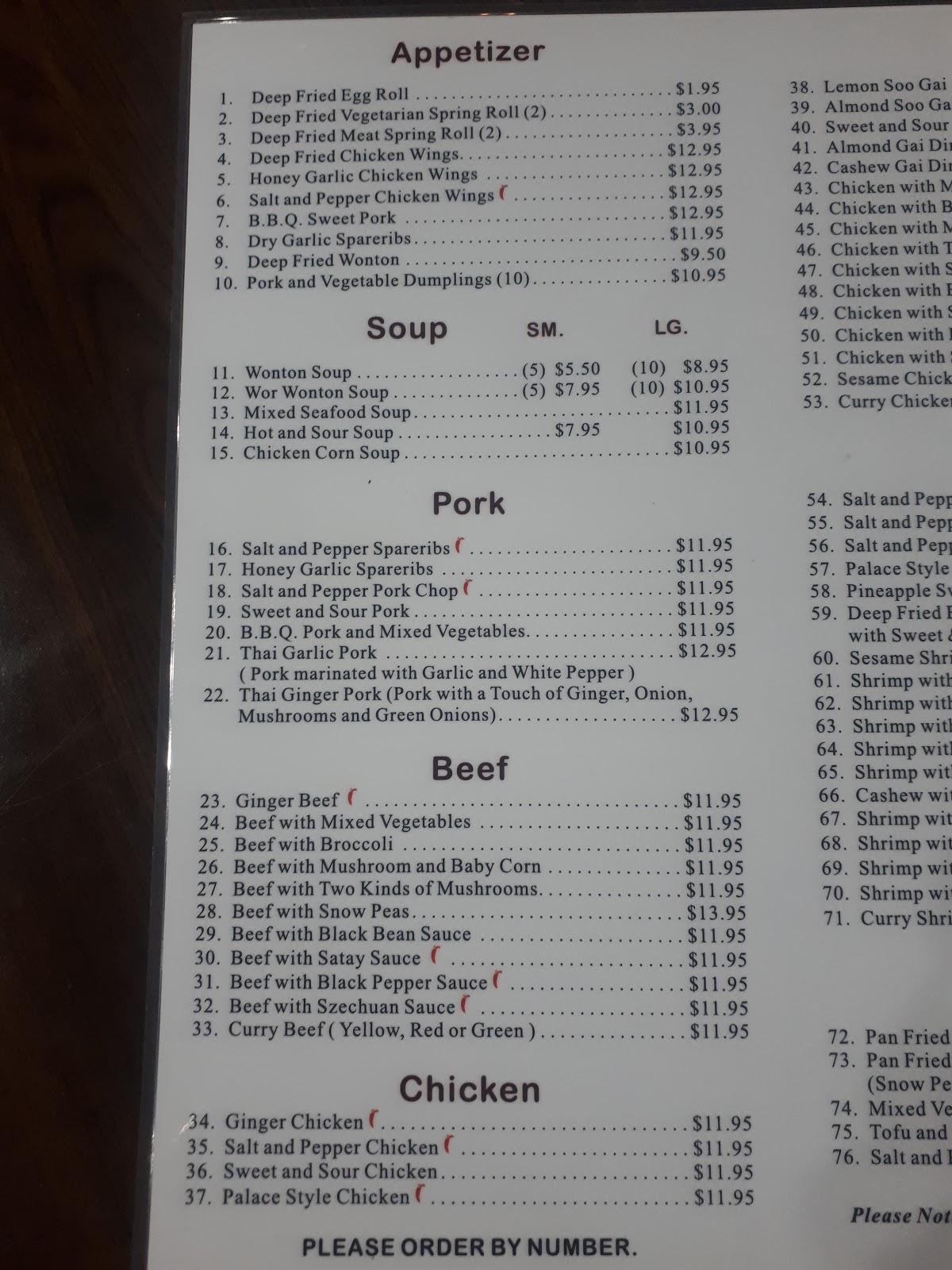 Menu at Ken's Kowloon Kitchen restaurant, Calgary