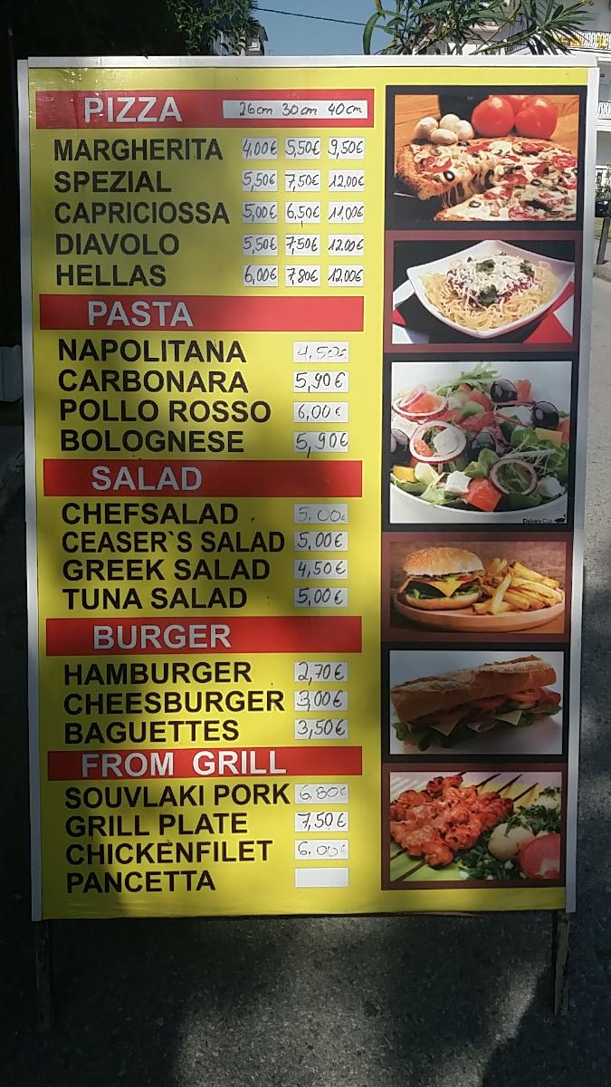 Menu at Rainbow, Paralia