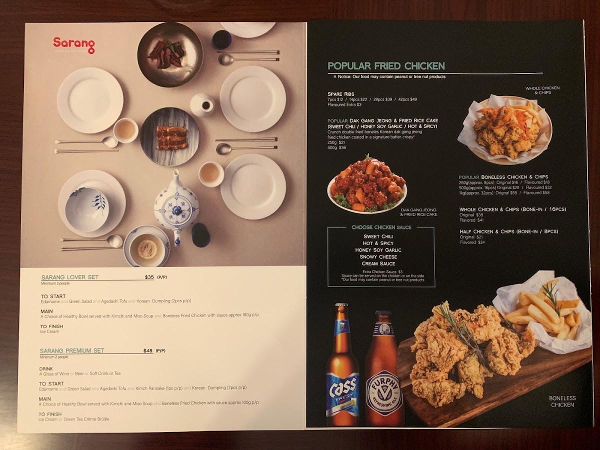 Menu at Sarang restaurant, South Yarra