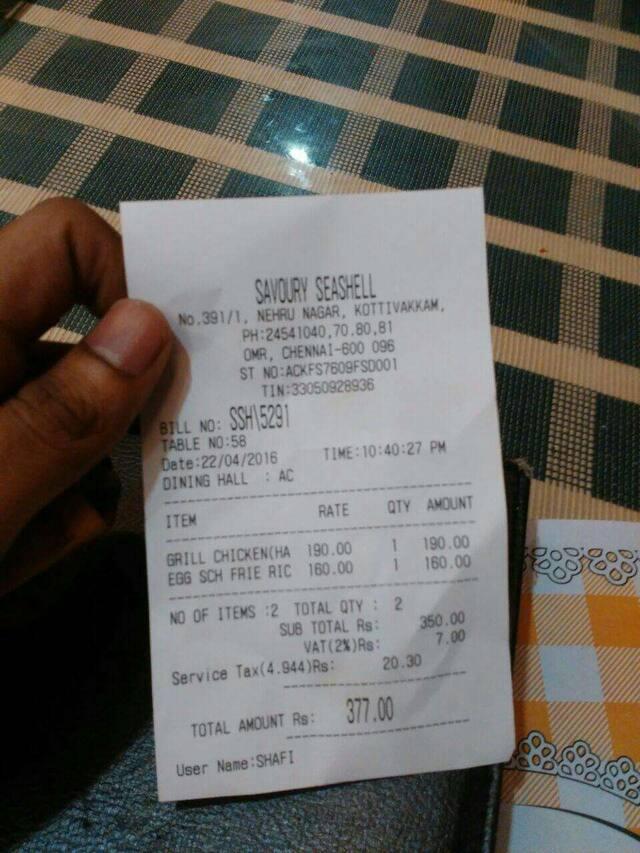 Menu at Savoury Sea Shell, Chennai, 391/1 Nehru Nagar Old Mahabalipuram ...