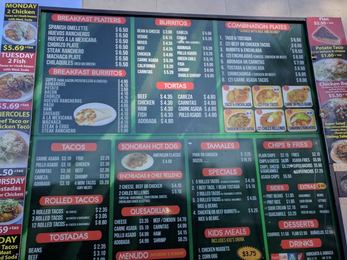 Menu at Super Oscars Mexican Food restaurant, Phoenix