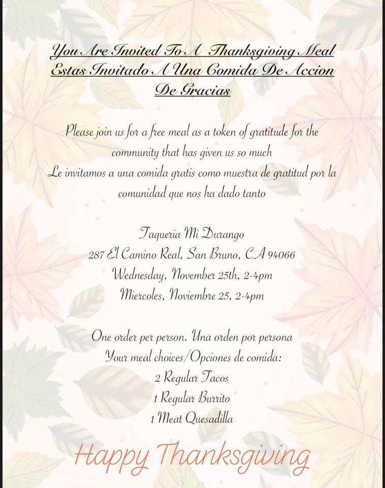 Menu at Taqueria Mi Durango restaurant, San Bruno, 287 El Camino Real
