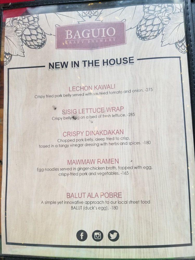 Menu at Baguio Craft Brewery restaurant, Baguio